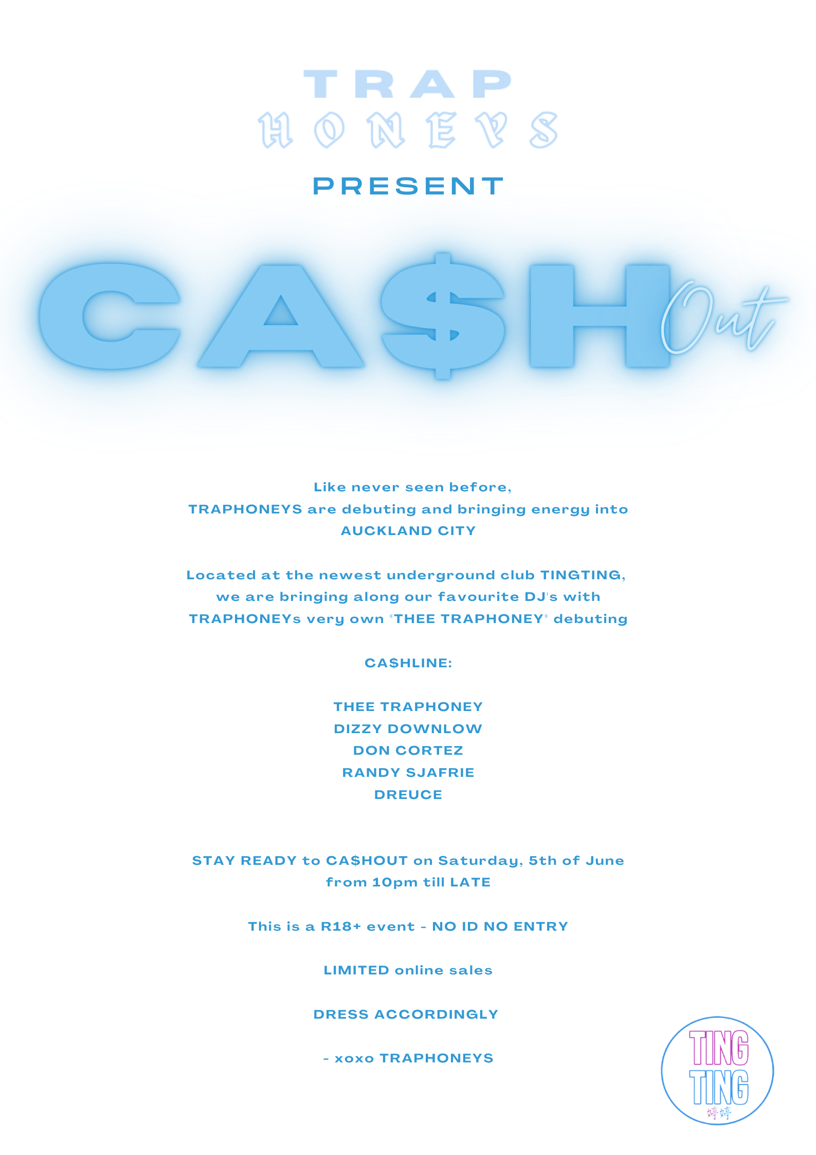 CA$H OUT Tickets | Auckland | TING TING - The Ticket Fairy